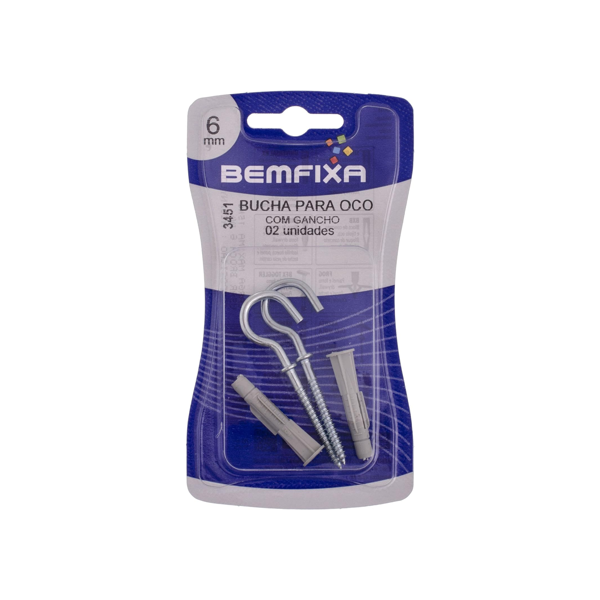 Bucha Nylon 6mm com Gancho Aço BemFixa - Apotiguar