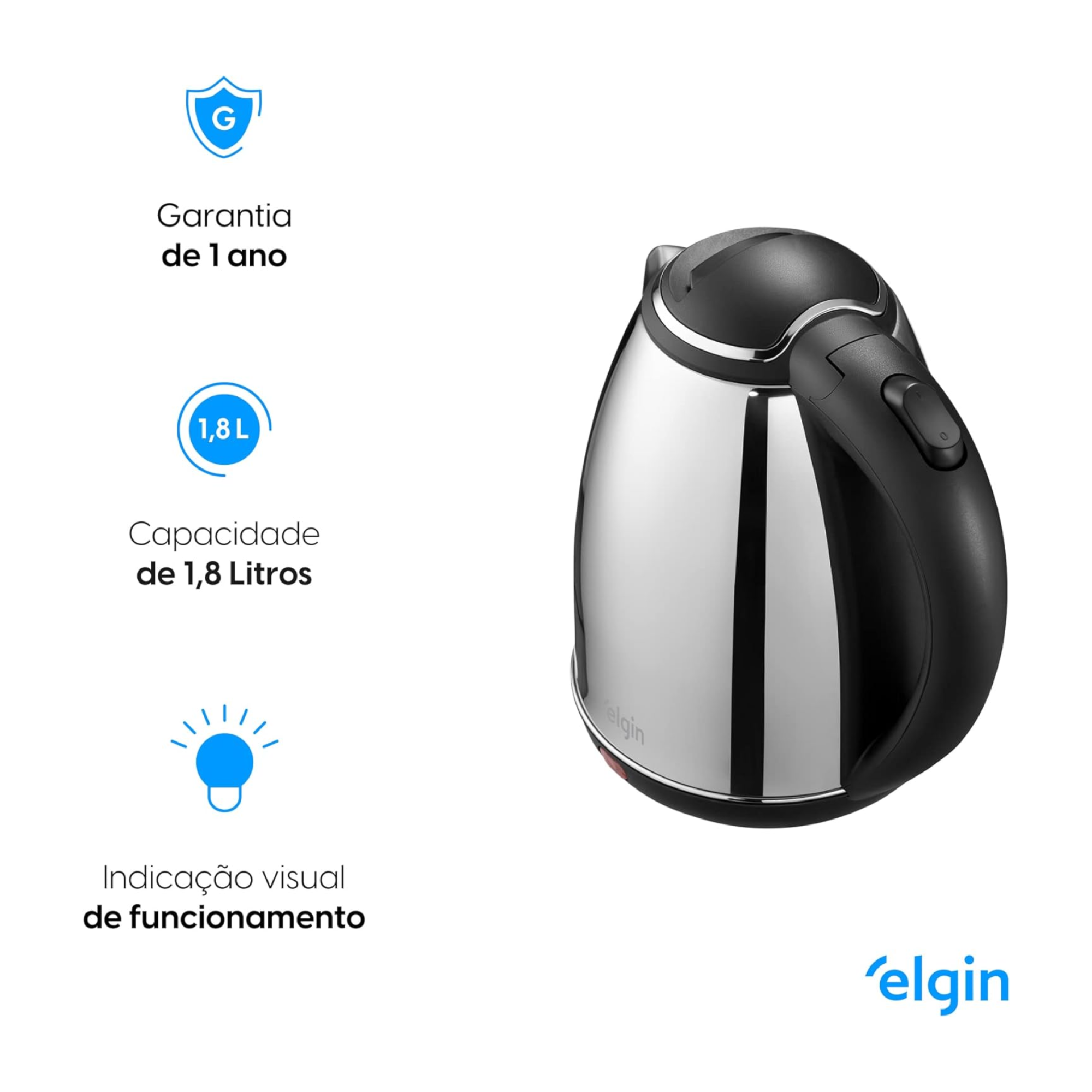 Chaleira Elétrica Inox 1,8L 1500W 220V Elgin - Apotiguar