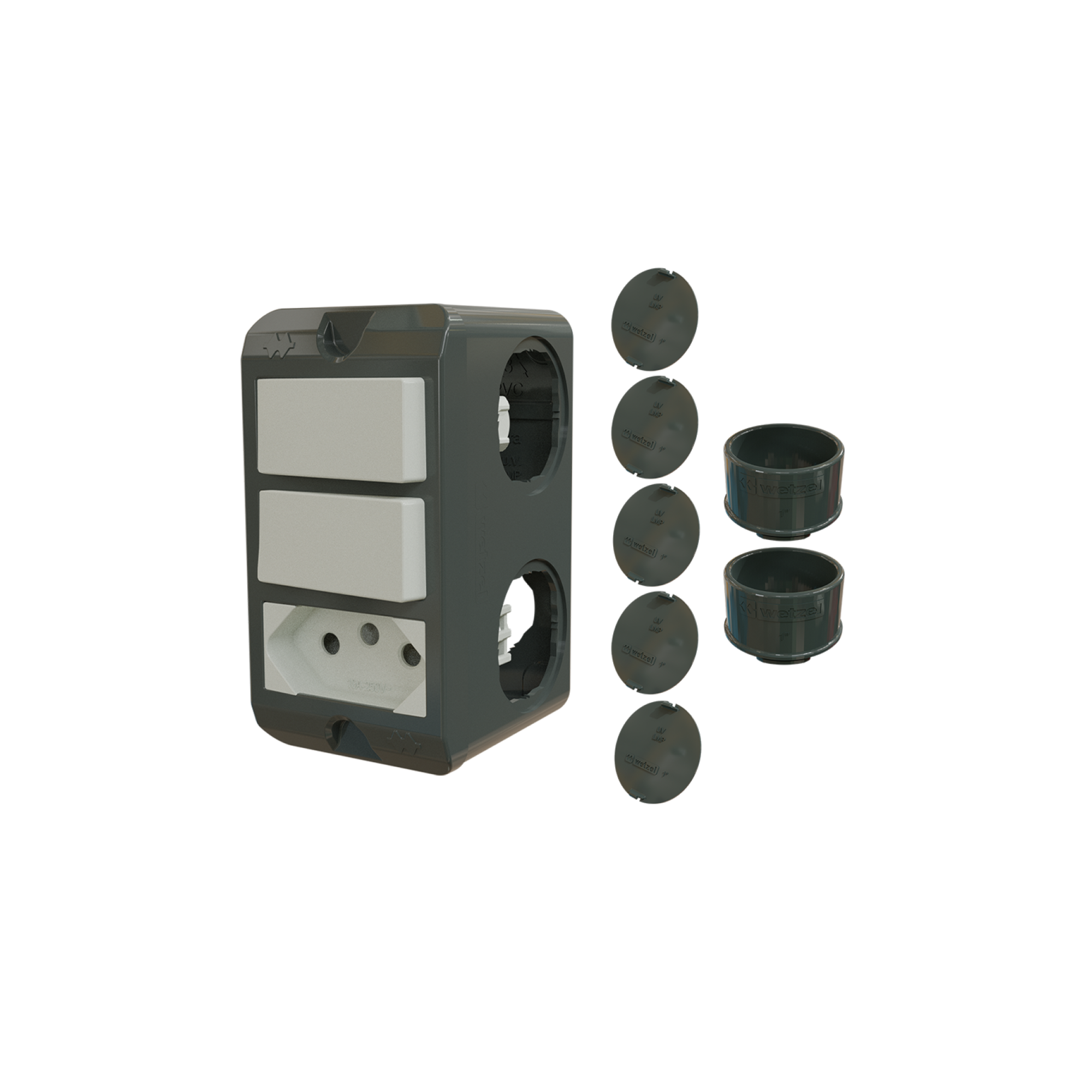 Combo em PVC 1 Tomada 10A Interruptor Cinza Poliwetzel - Apotiguar