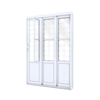 Porta de Correr Aço com Postigo 3 Folhas com Grade Quadrada 213x150 ...