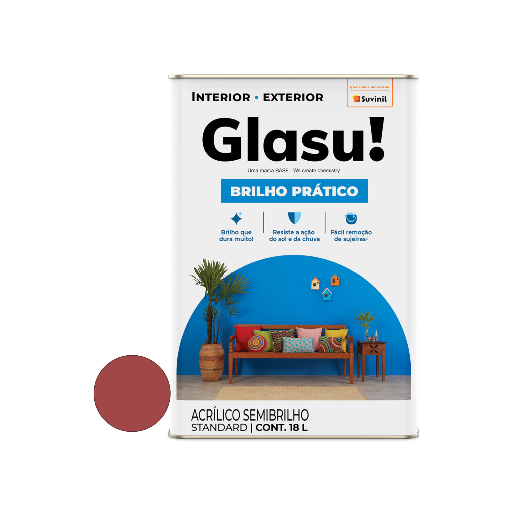 Tinta Acrílica Brilho Prático Semibrilho Urucum 18L Glasu - Apotiguar
